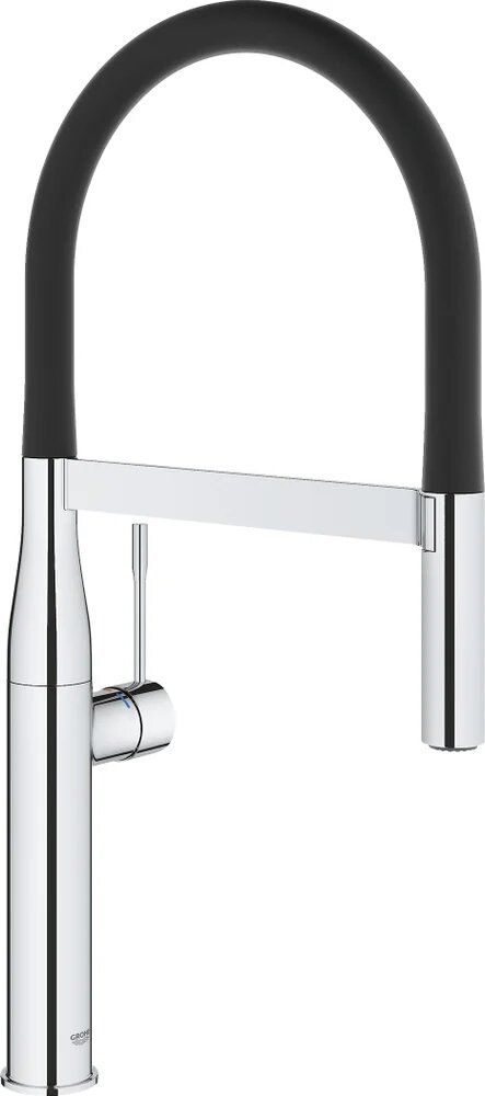 Смеситель для кухни Grohe Essence New 30294000 с гибким изливом, с поворотным изливом, хром, черный, глянцевый, однорычажный, латунный, с керамическим ка
