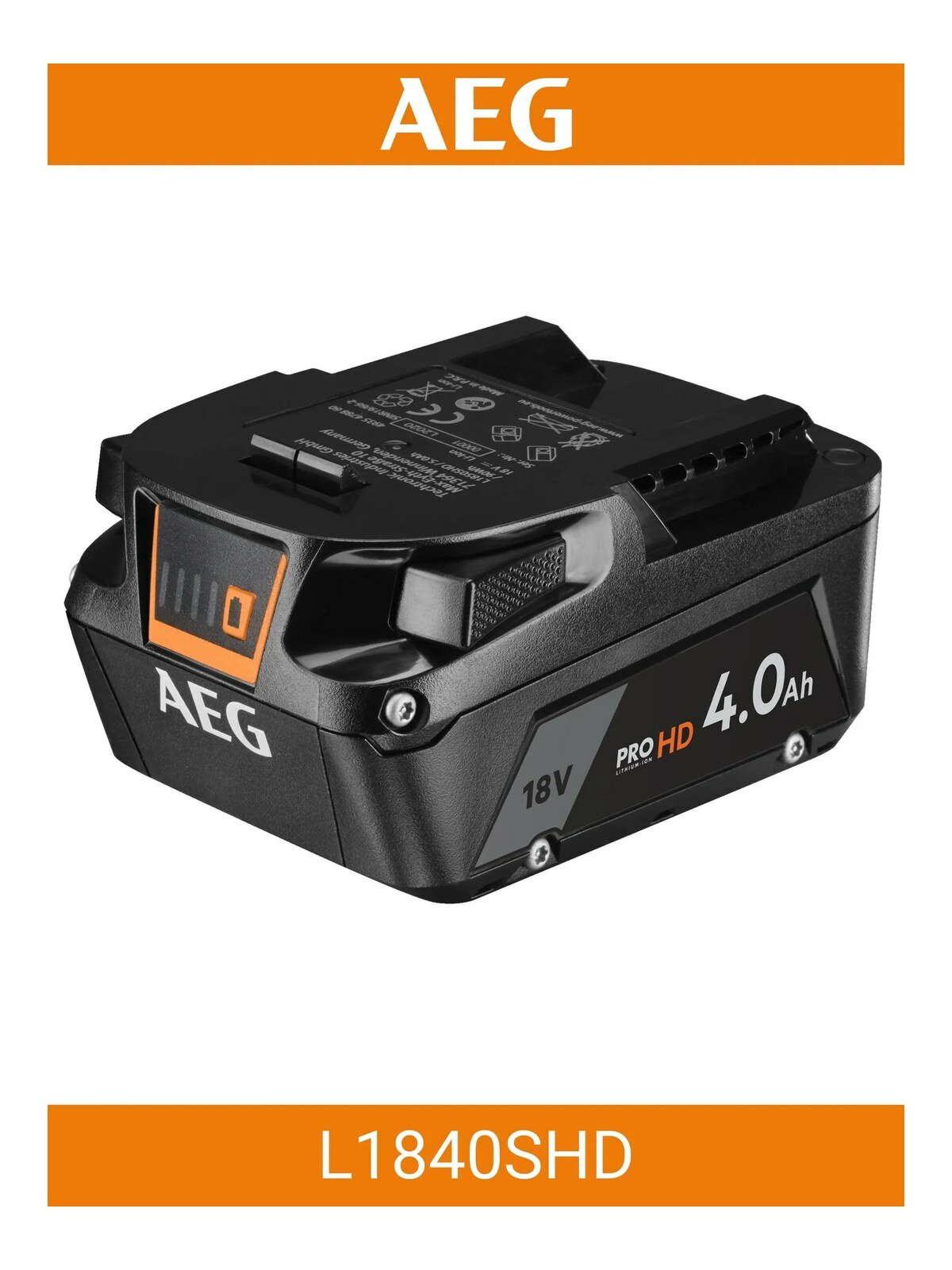 Аккумулятор AEG L1840S 18V 4.0 Ah Li-Ion, защита от перегрева, индикатор заряда, арт. 4935478859