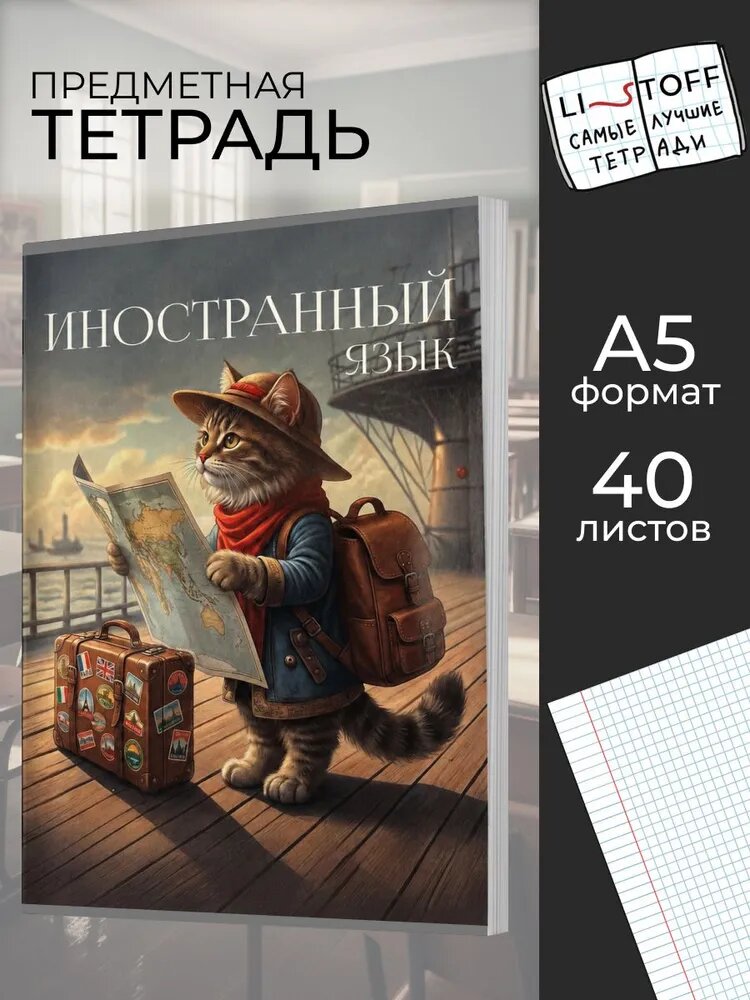 Тетрадь предметная 40 листов LISTOFF в клетку. Иностранный язык