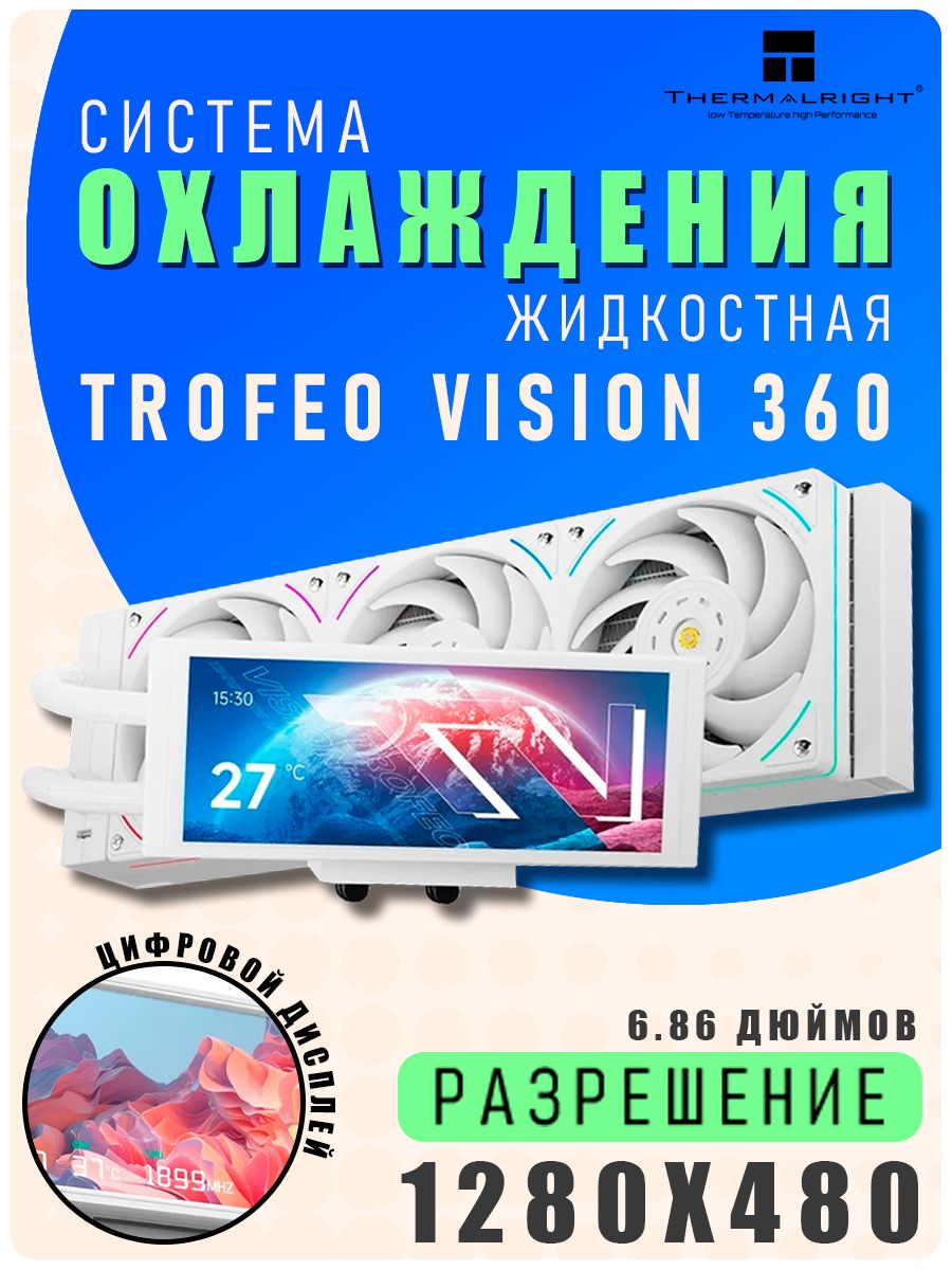Водяное охлаждение для процессора ПК THERMALRIGHT Trofeo Vision 360 / Трехсекционная. C интерактивными экранами / Белая