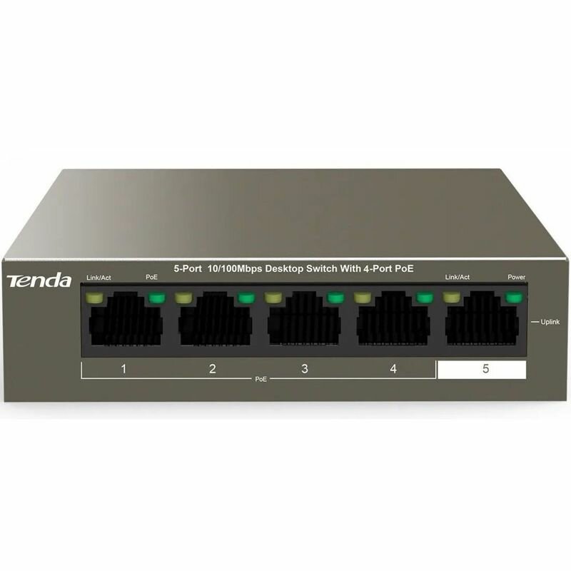 Коммутатор Tenda TEF1105P-4-38W неуправляемый, 5 портов 100 Мбит/с, 4 порта PoE, 38 Вт TEF1105P-4-38W