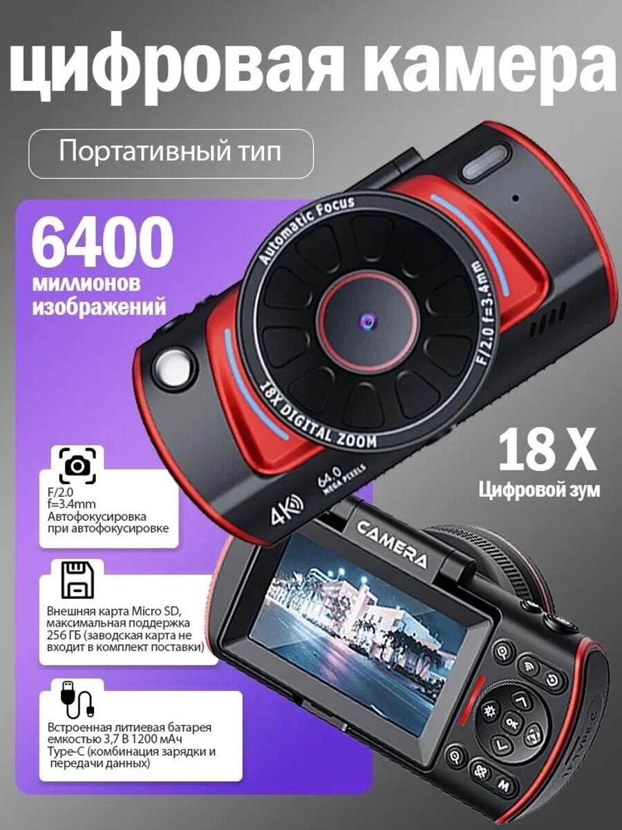 Портативная цифровая видеокамера с зумом и поворотным экраном 3 дюйма