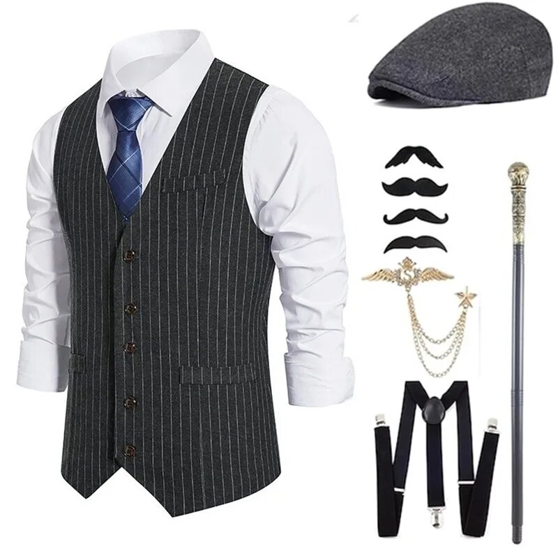 Мужской карнавальный костюм гангстера 1920-х годов Peaky Blinders Серый, 4XL, Небесно-голубой