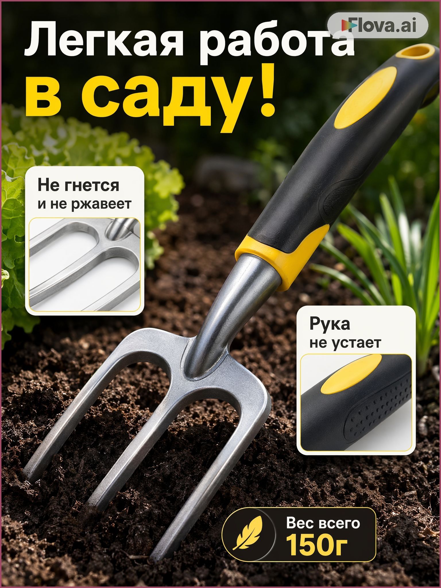 Вилы 7.5 см высокоуглеродистая сталь, рукоятка 28 см