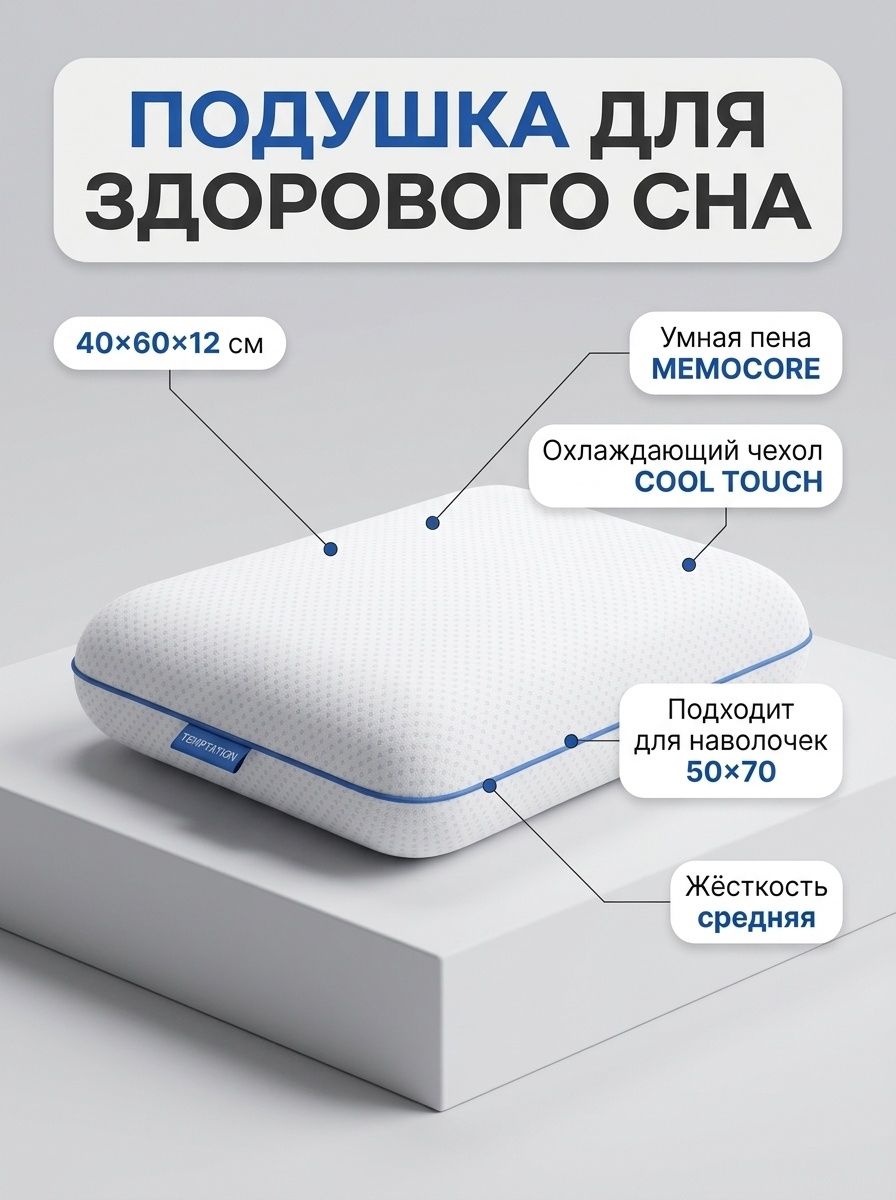 Подушка ортопедическая для сна с эффектом памяти Climate Control M анатомическая memory foam 40х60
