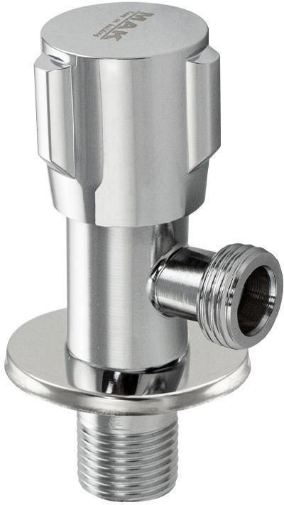 Кран металлокерамика угловой 1/2"х1/2", круглая ручка, с чашкой, хромированный