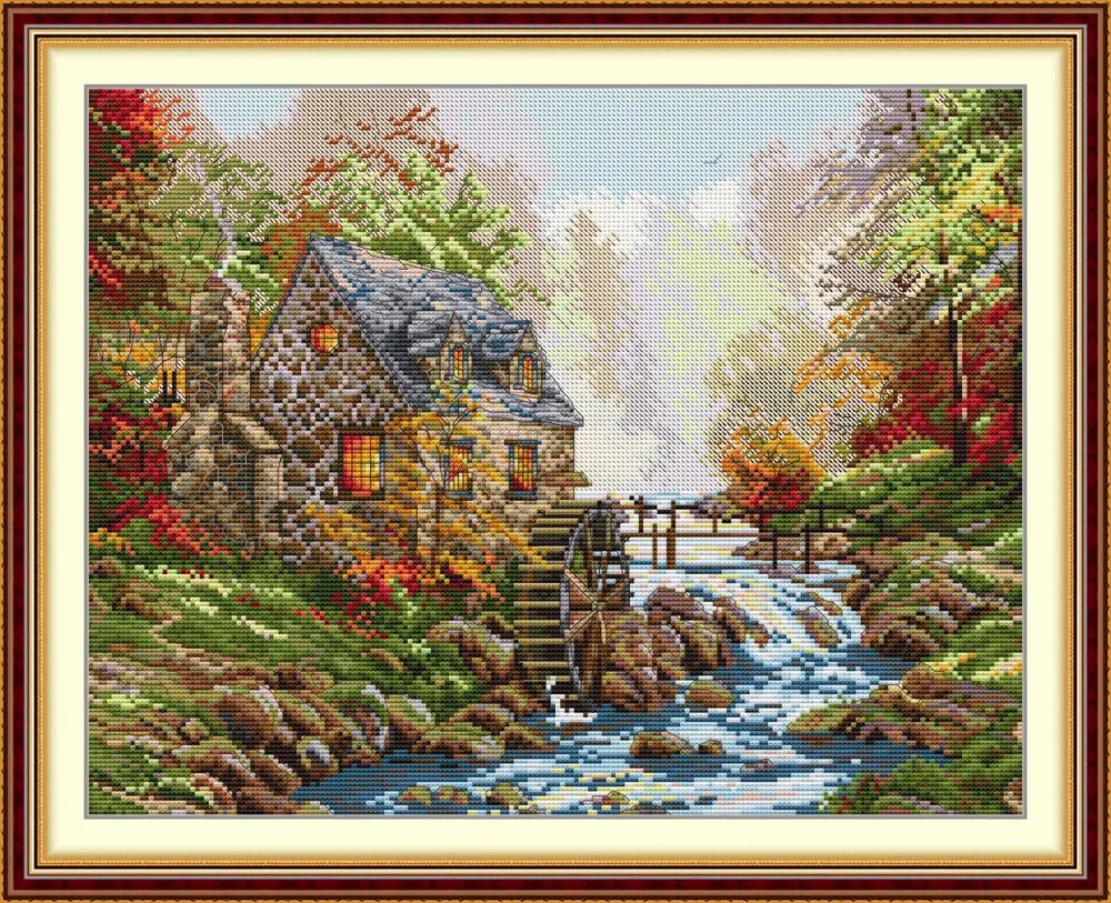 NKFвышивка крестом наборы, Схема на 14CT "Прибрежная мельница",45*36CM