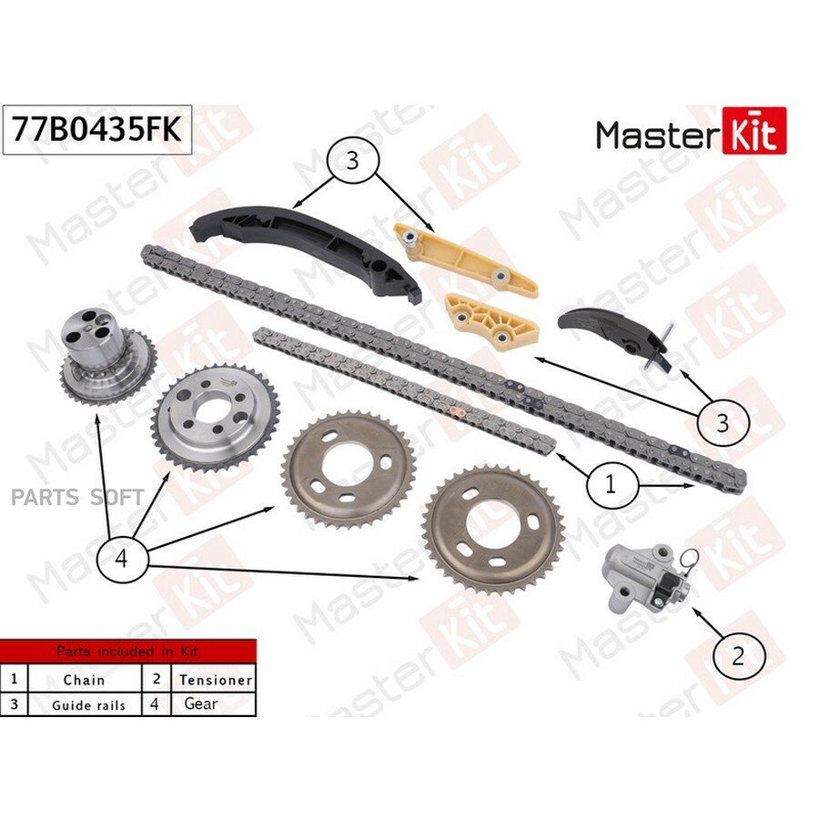 Комплект цепи ГРМ от официального дистрибьютора, MASTERKIT, артикул 77B0435FK