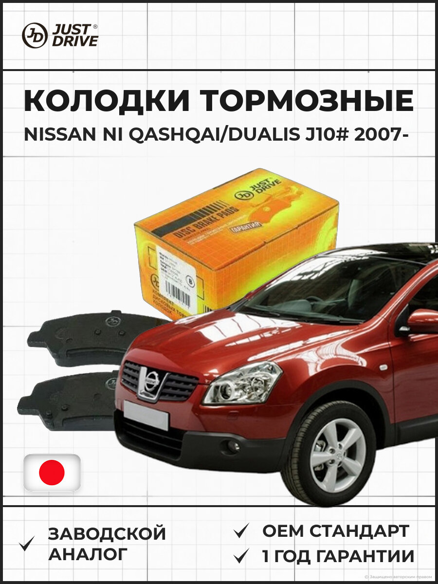 Колодки тормозные JUST DRIVE JBP0023 передние D1276 Ниссан NI Qashqai/Dualis J10# 07-, X-Trail T31 07-; RE Koleos