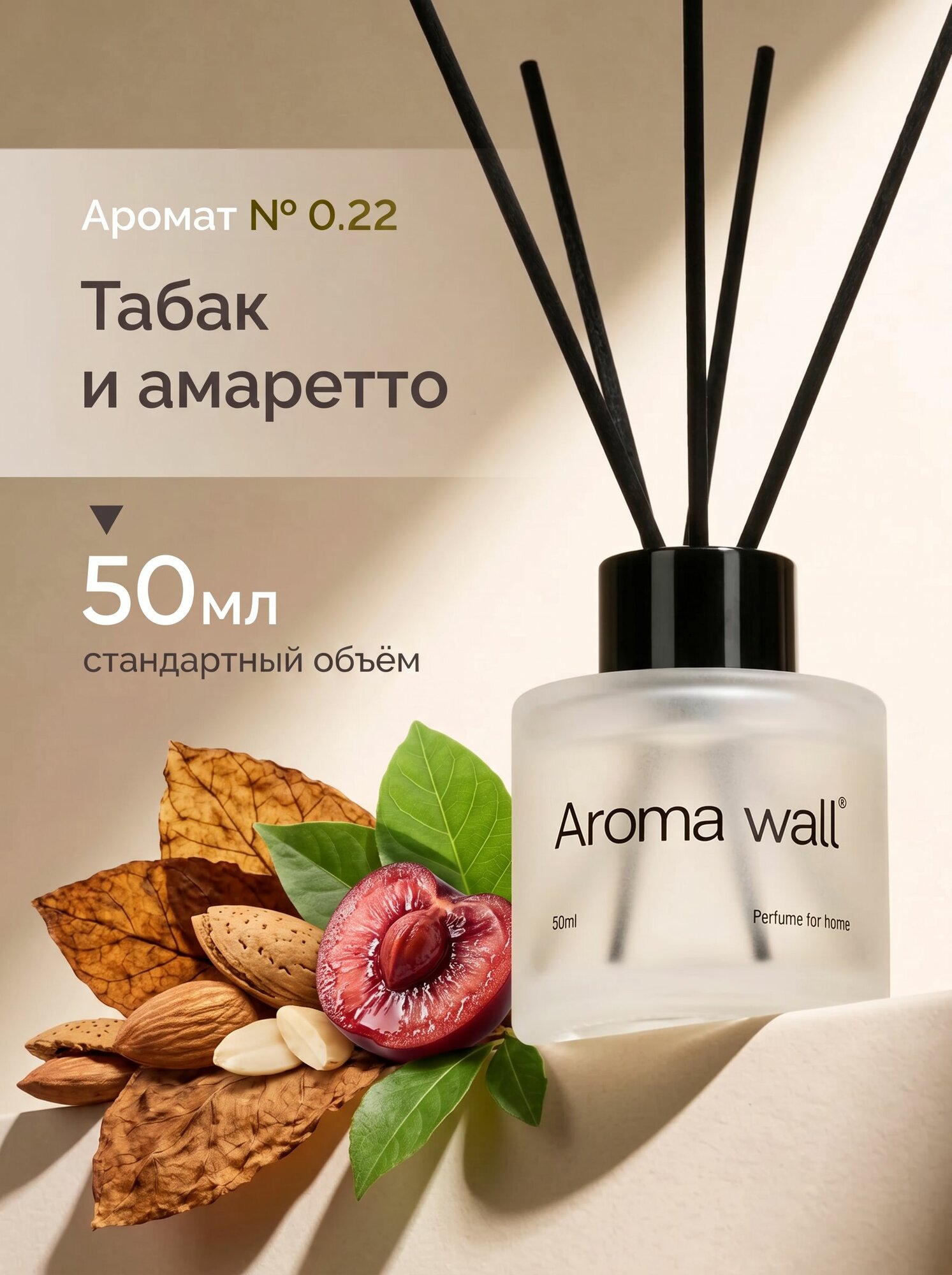 Ароматизатор для дома с ароматом Табак, Амаретто, диффузор для дома, парфюм с палочками Aroma wall - N.022