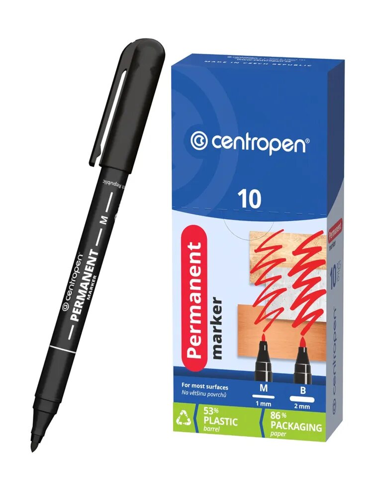 Маркер перманентный Centropen PERMANENT 2846, пулевидный наконечник 1,00 мм, черный, 10 шт.