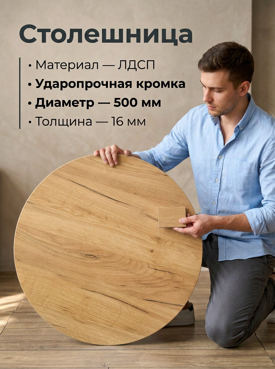 Столешница круглая для журнального столика 50х50 см, ЛДСП матовая поверхность, стильный современный интерьерный стол