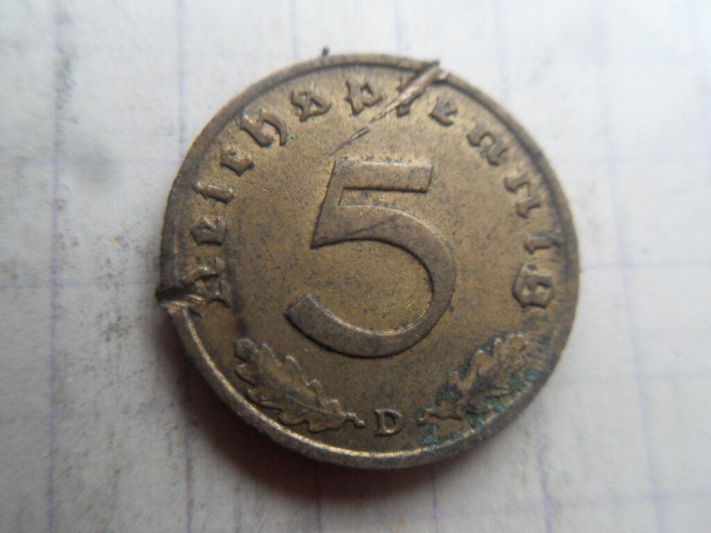 Германия - Третий рейх 5 рейхспфеннигов, 1938 Отметка монетного двора: "D" - Мюнхен