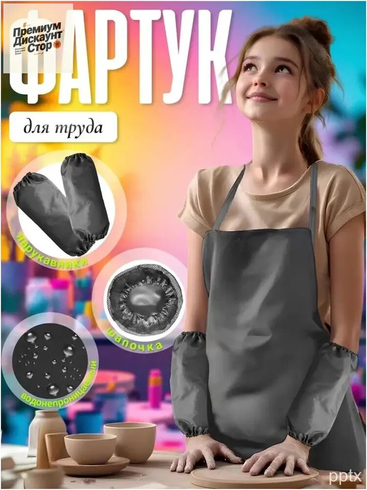 Фартук для рисования и труда AХLER, передник для творчества и изо для мальчика и девочки, 74х52 см, серый