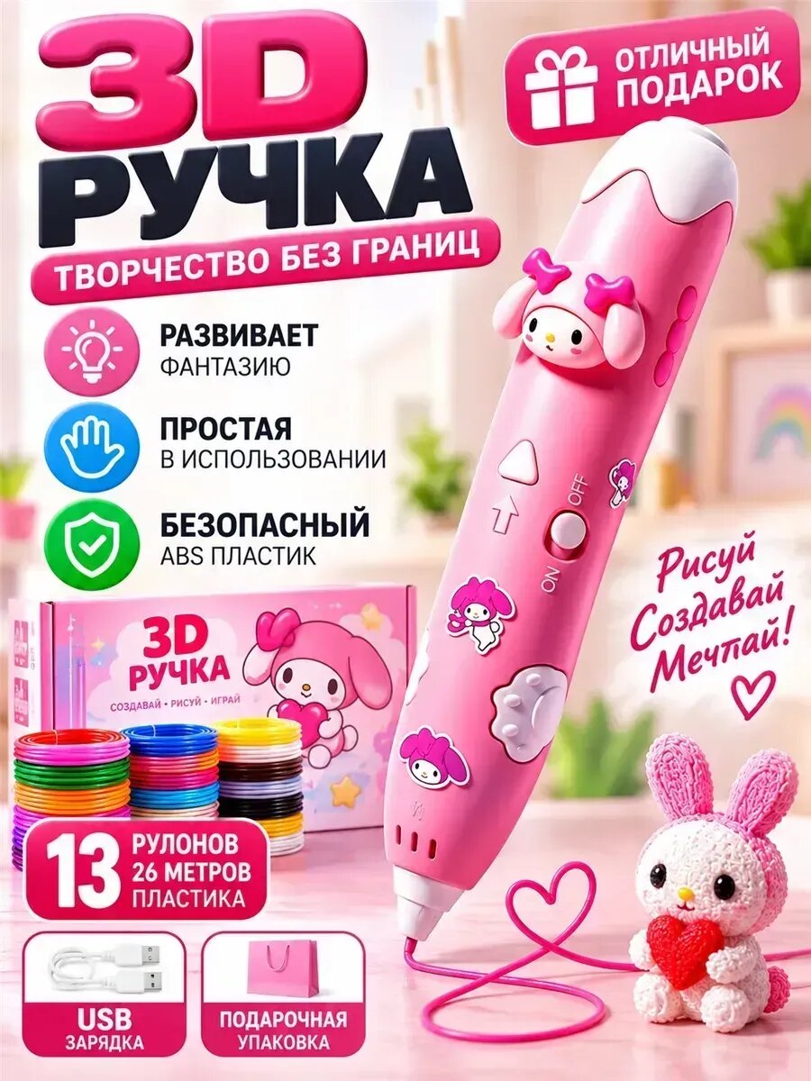 3D ручка для рисования Cinnamoroll голубая набор