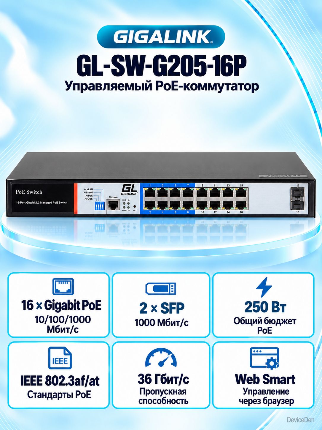 GIGALINK GL-SW-G205-16P Коммутатор POE