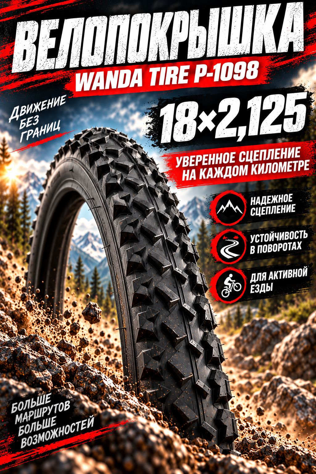 Покрышка Вело 18х2,125 P-1098 (Wanda tire)