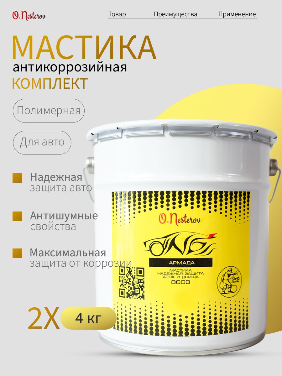 Мастика антикоррозийная для автомобиля 2 шт битумно-полимерная ОНБ Армада 4 кг ведро для днища и колесных арок