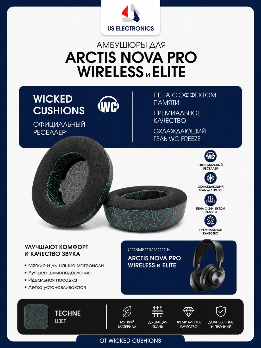 Амбушюры для наушников Arctis Nova Pro Wireless от Wicked Cushions, цвет RandomFrankP