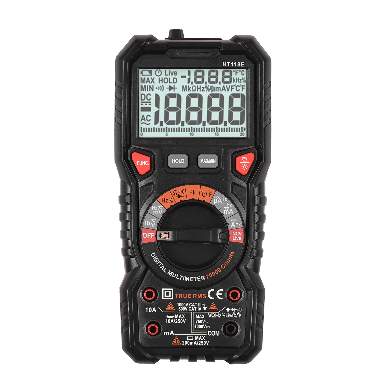 HABOTEST HT118E Цифровой мультиметр Мультиметр с автодиапазоном 20 000 отсчетов Истинное среднеквадратичное значение Измерение переменного/постоянного тока и напряжения Сопротивление Емкости Частота Т