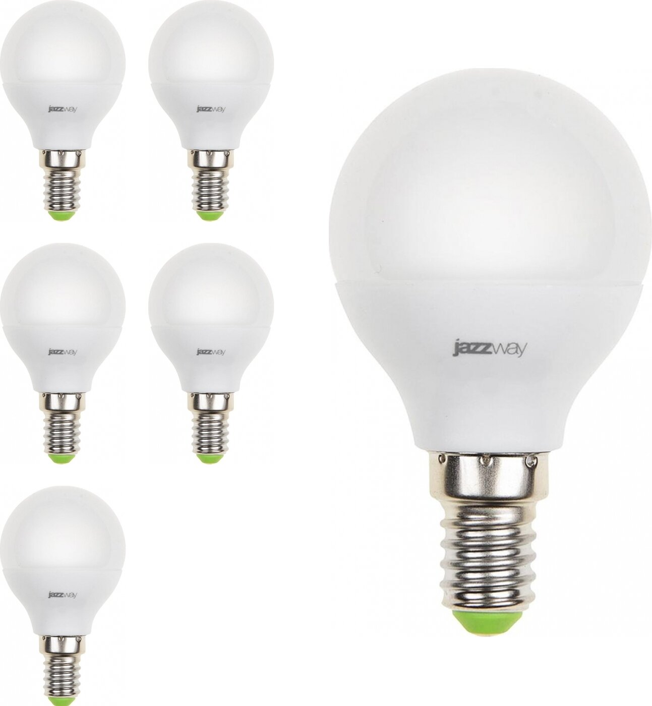 Светодиодная лампа JazzWay Pled Eco 5W эквивалент 40W 4000K 400Лм Е14 шар (комплект из 5 шт.)