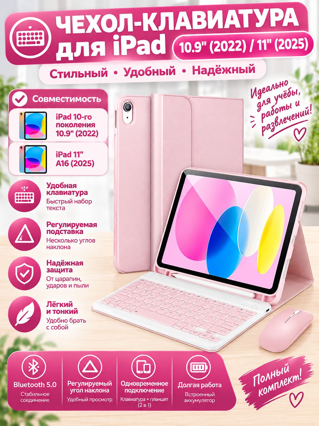 Корпус клавиатуры для iPad 11 дюймов A16 2025, для Apple 2022 IPad 10th Generation 10,9 дюйма, русская клавиатура