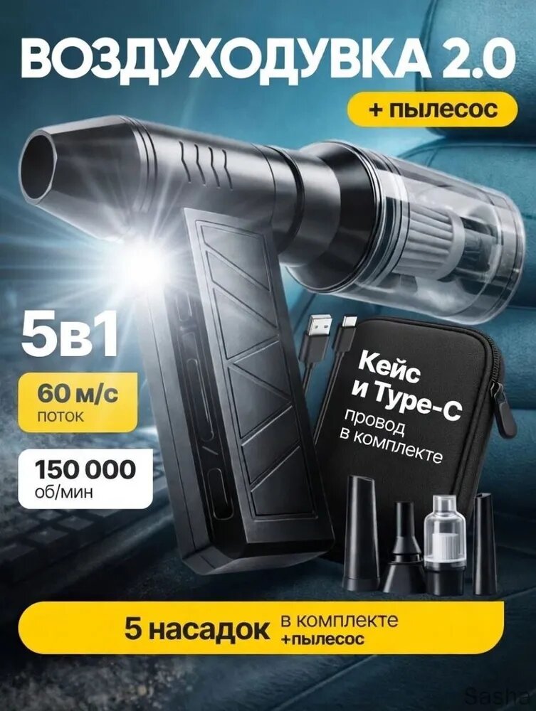 Беспроводной ручной пылесос-продувка с двойной эффективностью: мощный поток для очистки компьютера, портативный очиститель для дома и авто с эргономичным дизайном
