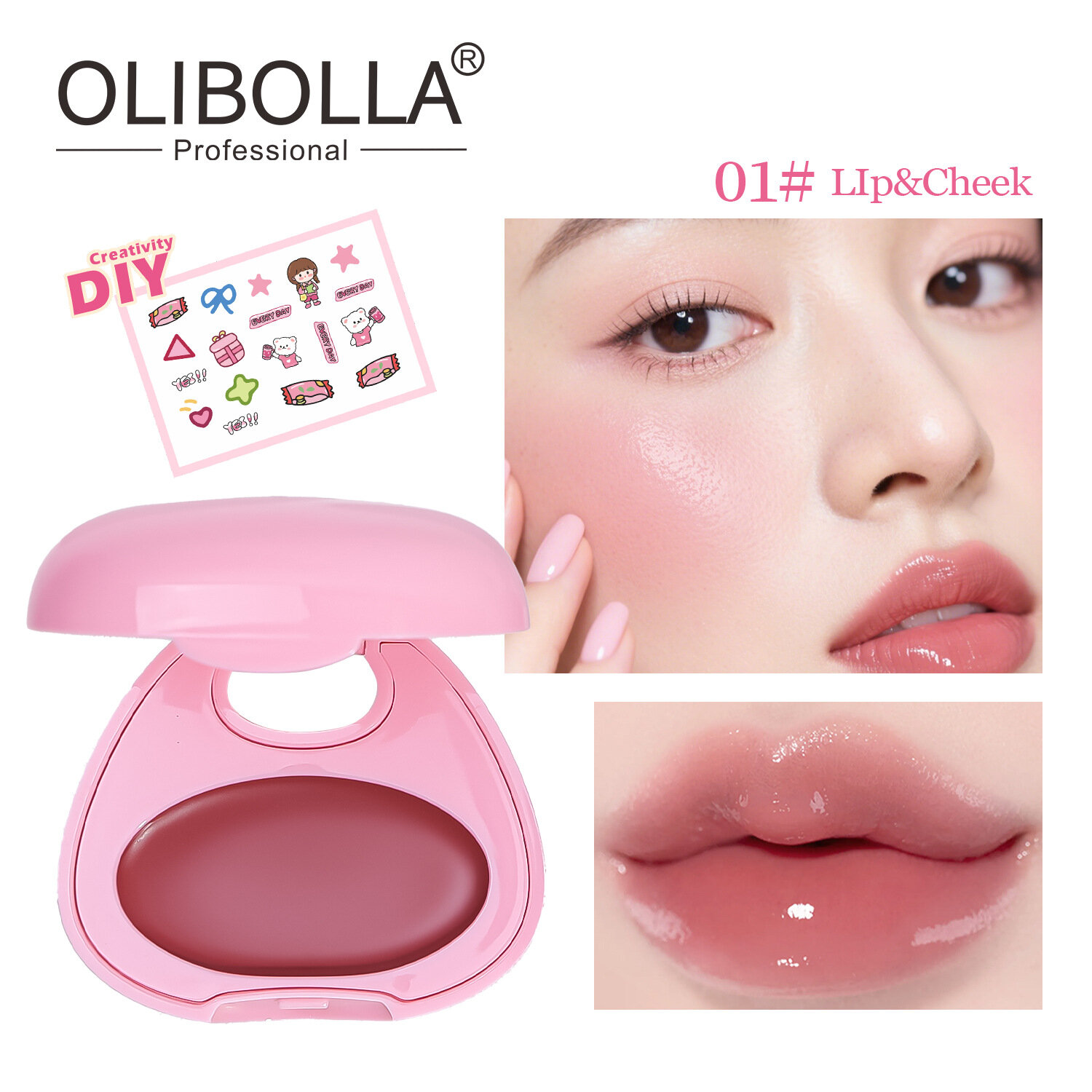 Кремовые румяна OLIBOLLA BLUSH & LIP BALM 2-в-1, для губ и щек, можно использовать как тени, перламутровый блеск, с брелоком-ключницей, 3 оттенка, 5 г