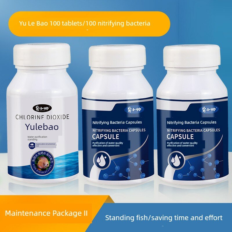 FishyBao Водный кондиционер для аквариумов и комплект NitroBacteria, 1 бутылка + 100 гранул для 2 бутылок, полный цикл