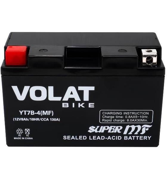 Аккумулятор для мототехники VOLAT Аккумулятор VOLAT YT7B-4(MF)Volat (8 Ач, 12 V) Прямая, L+ 150x65x94 (для мототехники)