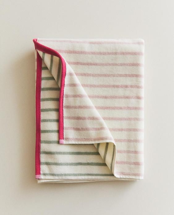 ZARA HOME Полотенце детское 50x90 см, хлопок, белый, светло-розовый, 1 шт
