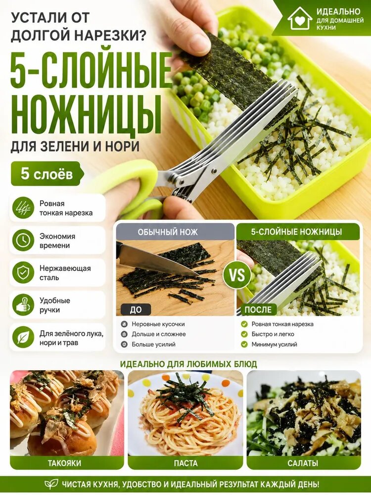Многофункциональные ножницы для зеленого лука с пятью лезвиями, острые, из нержавеющей стали, устойчивые к коррозии, используются для измельчения лука-шалота, кинзы и лука-порея