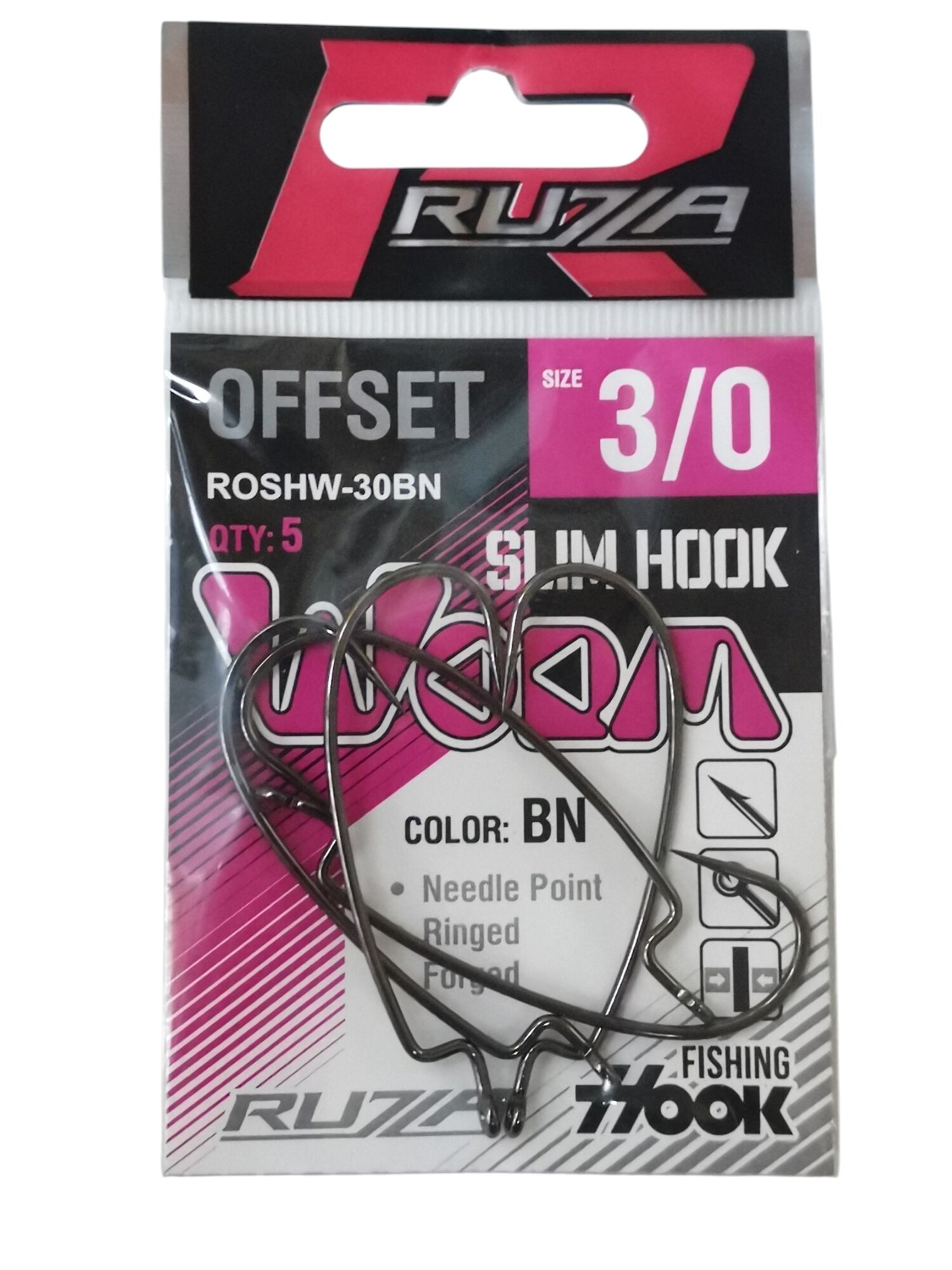 RUZZA Крючок офсетный Offset Slim Hook Worm №3/0 5шт
