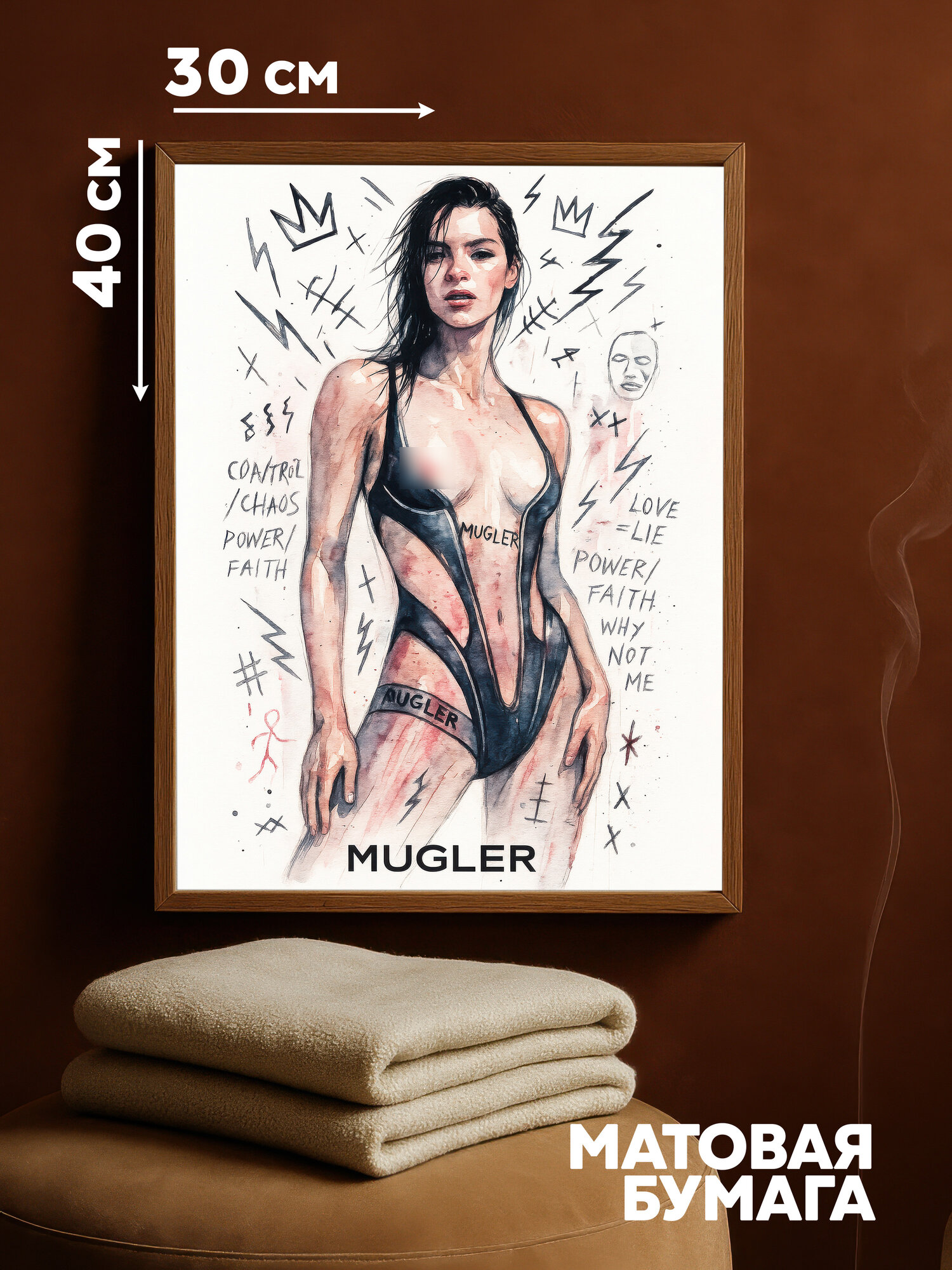 Постер-принт без цензуры НЮ 18+ POWER / FAITH - Mugler из серии Chaos Icons - на стену, принт, плакат для интерьера - Casa Paterna
