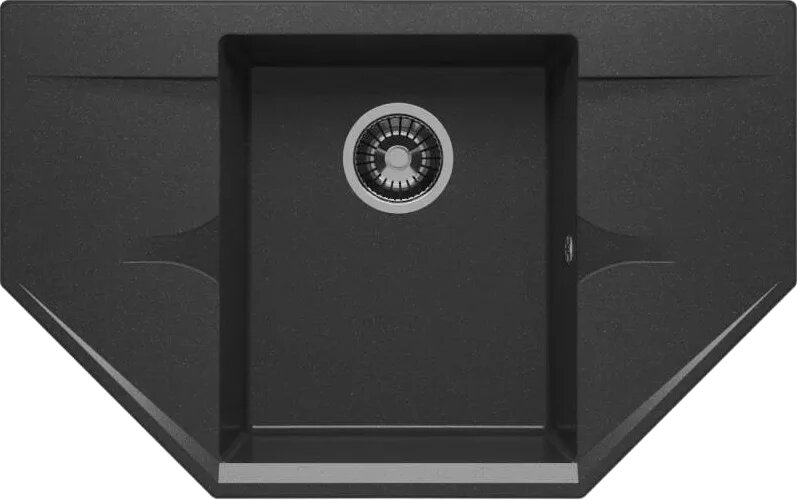 Мойка кухонная Polygran Riff 800 80x50, угловая, мойка для кухни, с крылом, черная, трапеция, матовая