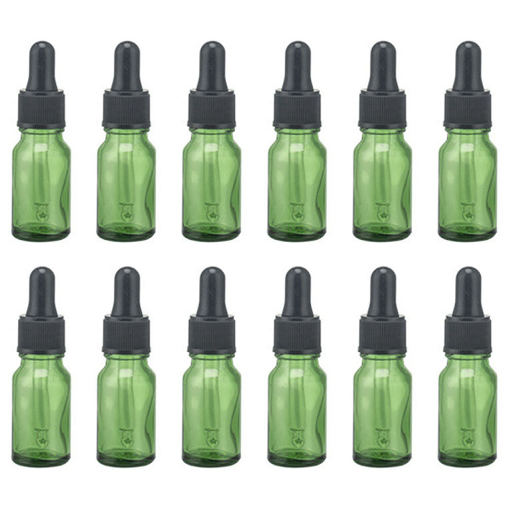12 Штук 10ml Стеклянные Флаконы Для Эфирных Масел Пустые Перезаправляемые Флаконы С Капельницей Зеленого Цвета Размер M