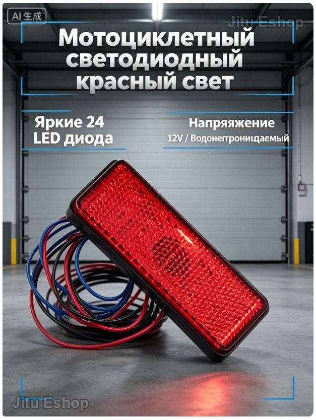 Мотоциклетный светодиодный красный свет, стоп-сигнал, 12V, универсальный водонепроницаемый задний фонарь, 24 LED, для