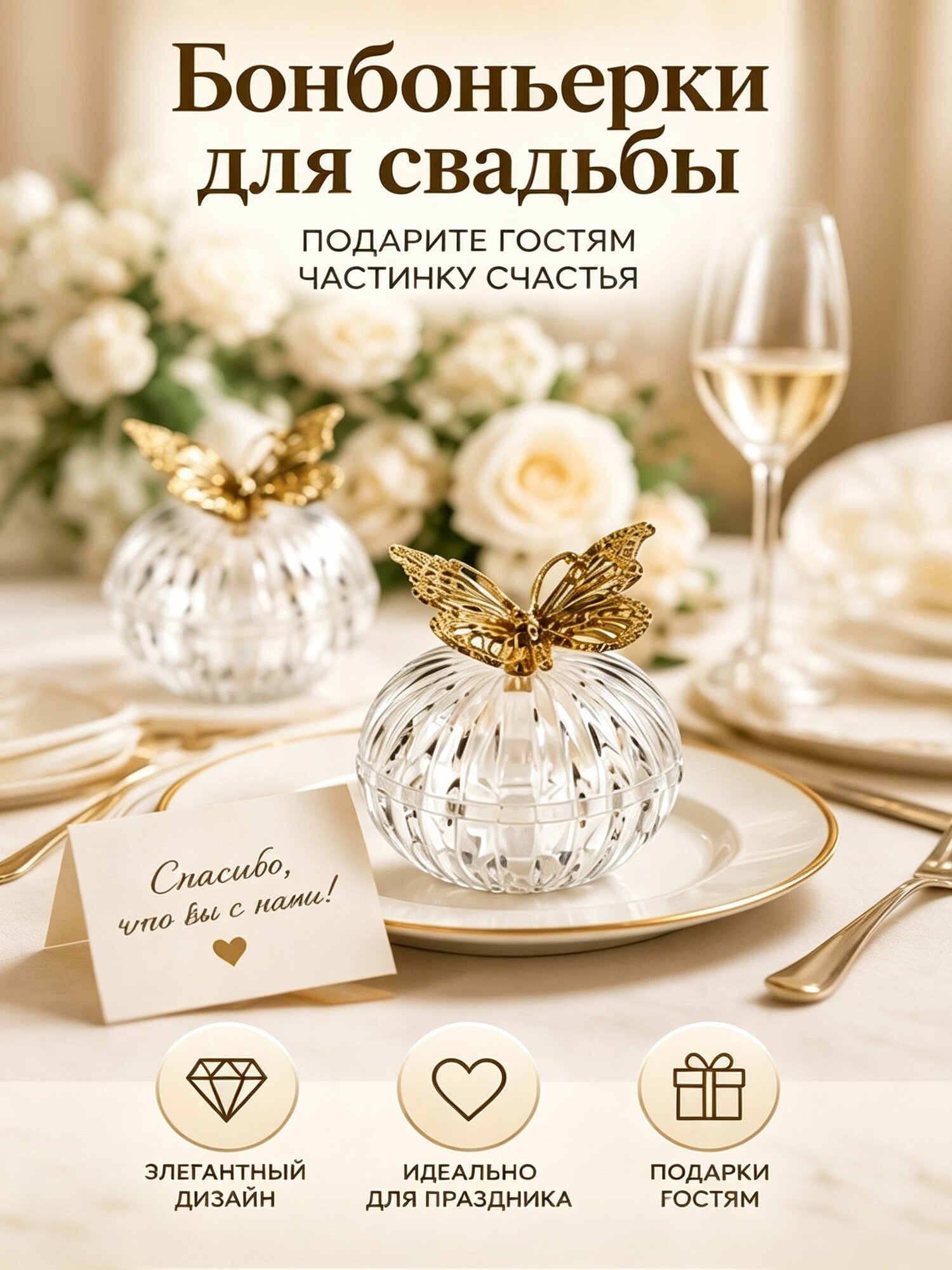 12 шт бонбоньерки для свадьбы прозрачные с золотой бабочкой, коробочки для конфет и подарков гостям, пластиковая подарочная упаковка