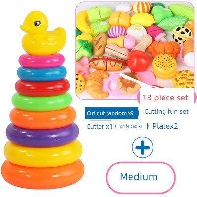 Средний набор стекающихся колец с 13-штучным набором для резки, развивающая игрушка для малышей, пластиковый набор