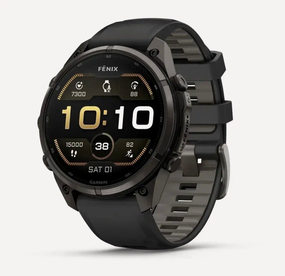 Смарт-часы Garmin Fenix 9 PRO - 47 мм, Amoled, Titanium, угольно-черный DLC с силиконовым ремешком черно-серого цвета (010-04336-16)