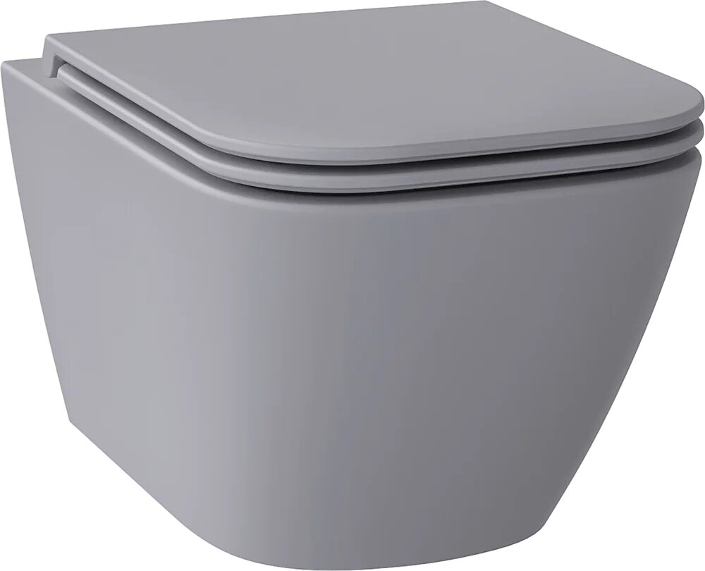 Унитаз подвесной Wellsee Pure BY Wellsee 182605001 с микролифтом, безободковый, без бачка, антивсплеск, фарфоровый, серый, матовый, овальный, сиденье для унитаза в комплекте