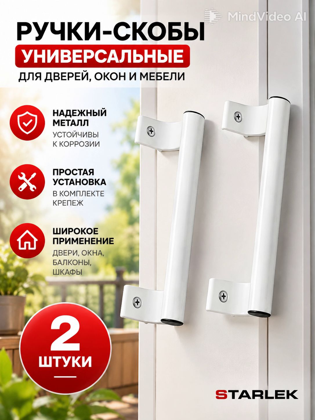 Ручка-скоба металлическая для пластиковых ПВХ дверей 165 мм, 2 шт
