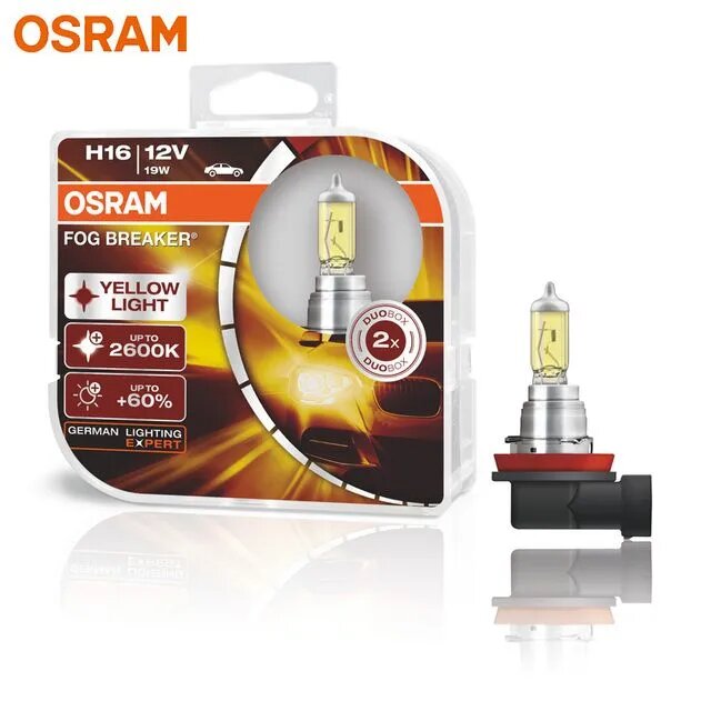 OSRAM Лампа автомобильная H16, 2 шт. арт. Fog Breaker H1 H3 H4 H7 H8 H11 H16 HB3 HB4 12V 2600K 55W 35W Оригинальная фара галогника желтого света