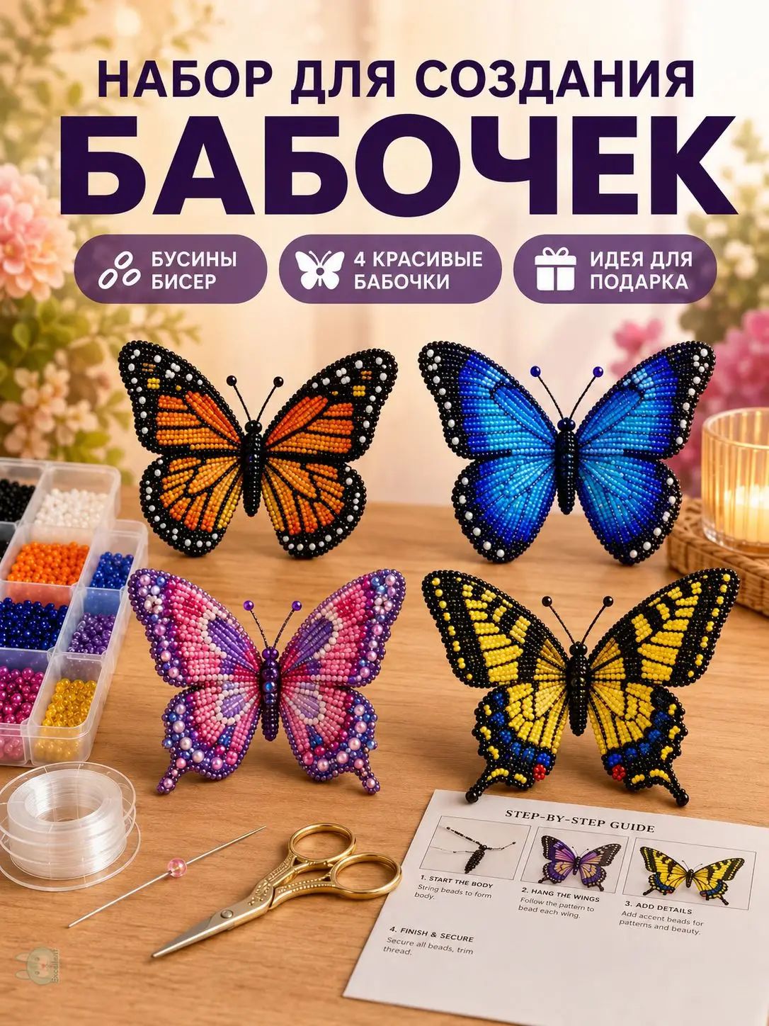 Набор для бисероплетения 3D животные: бабочки