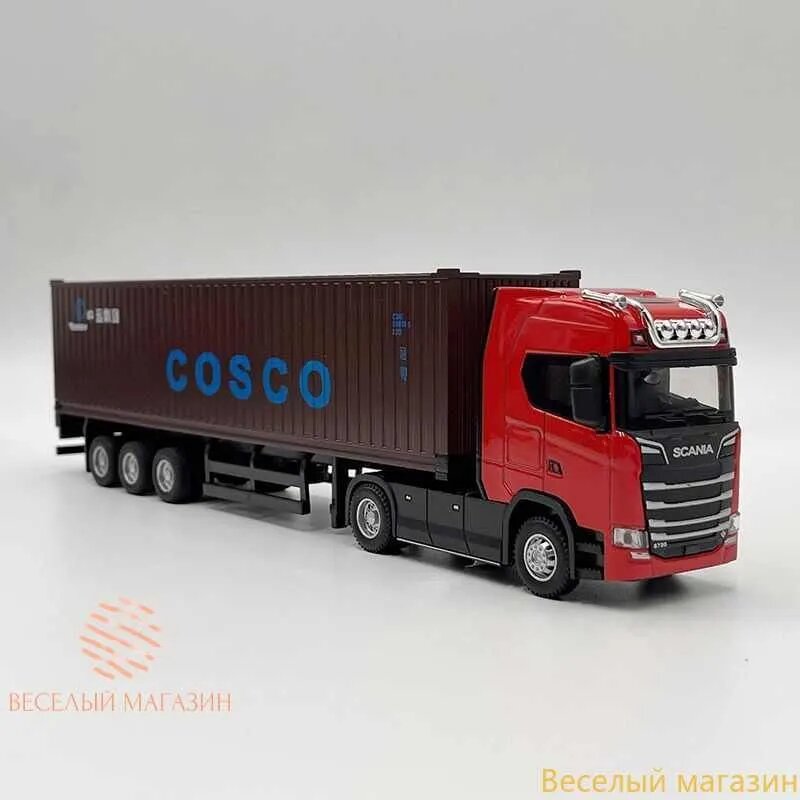 1:50 Литая модельная игрушка Scania S730 Трактор с контейнером, с акустическими и световыми подарками для детей
