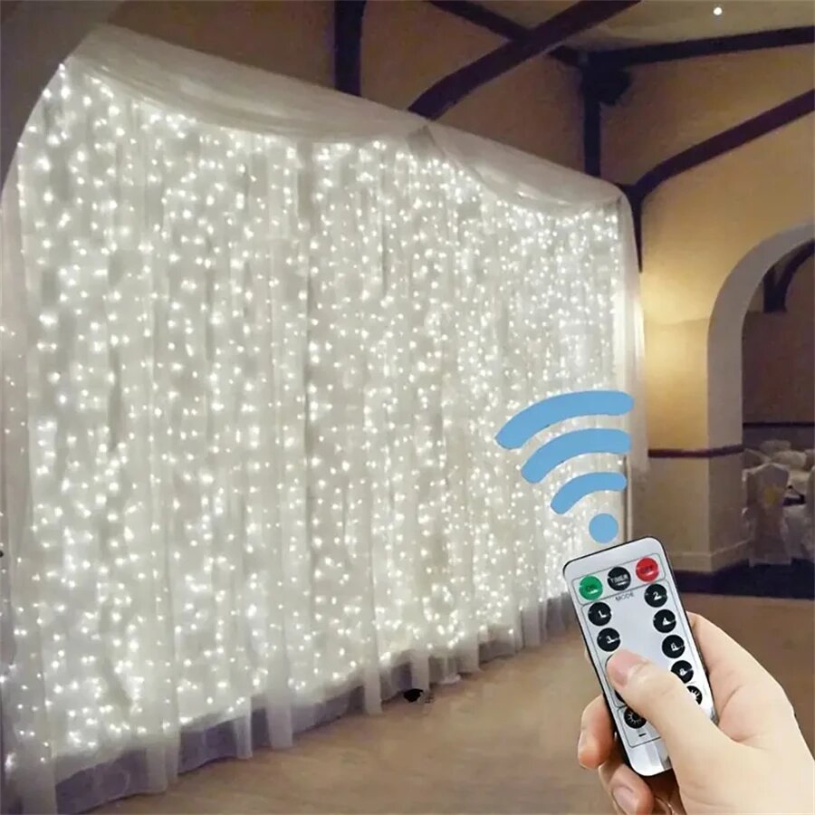 LED-гирлянда-штора 3x3 м, 300 LED, белый свет