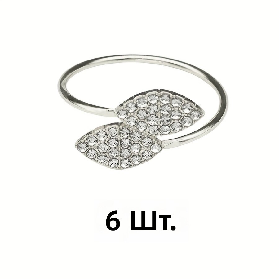 Кольца для салфеток серебристые с декором двойного листа, 6 шт, для свадьбы