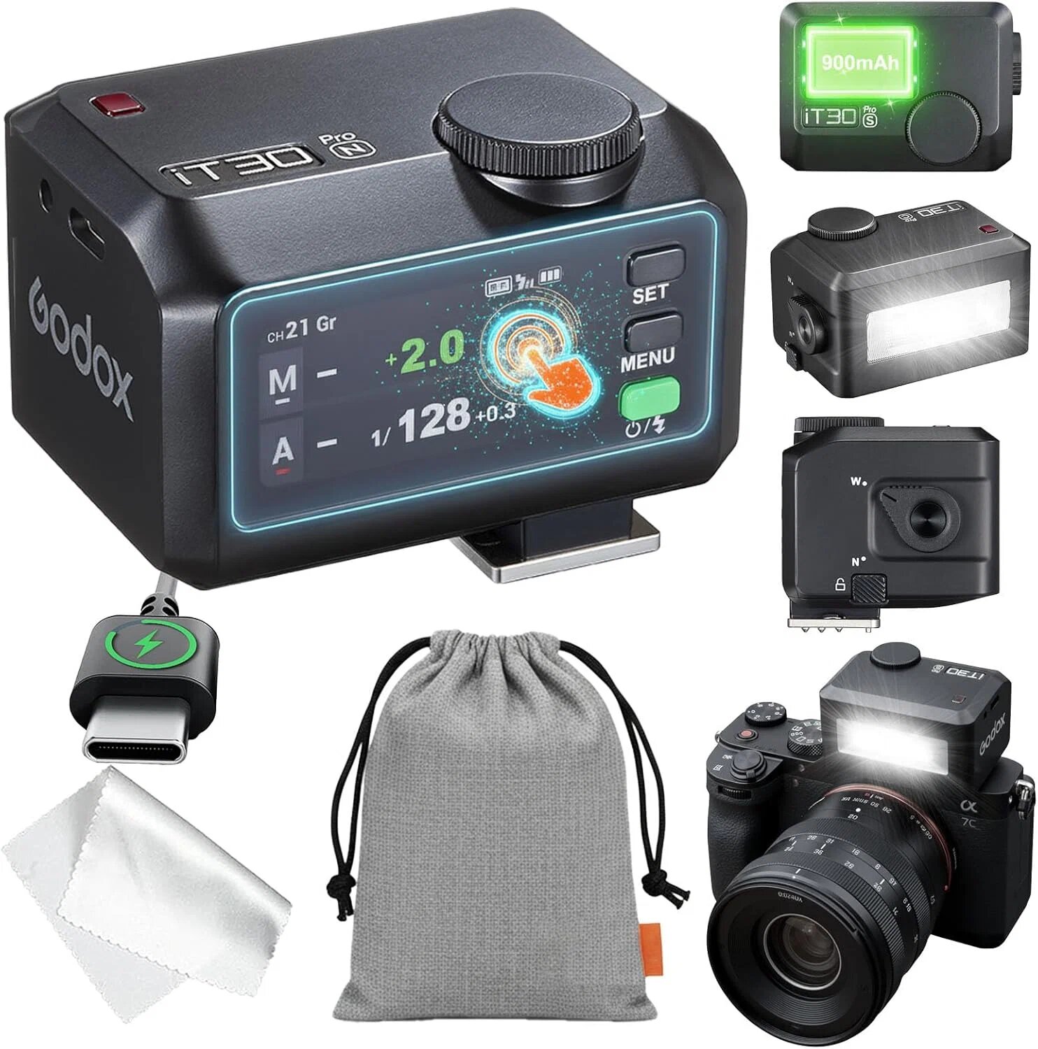 Вспышка Godox iT30Pro N TTL для Nikon (Black), беспроводная связь 2,4 ГГц, встроенный литиевый аккумулятор