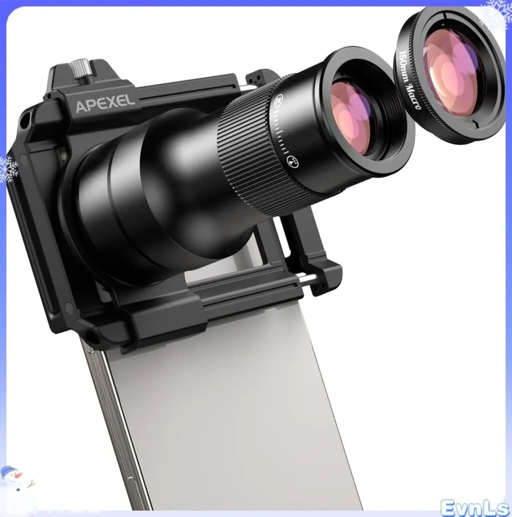 Телеобъектив APEXEL 6x + макрообъектив 150 мм, 2-в-1, HD, для смартфона, Черный, Китай