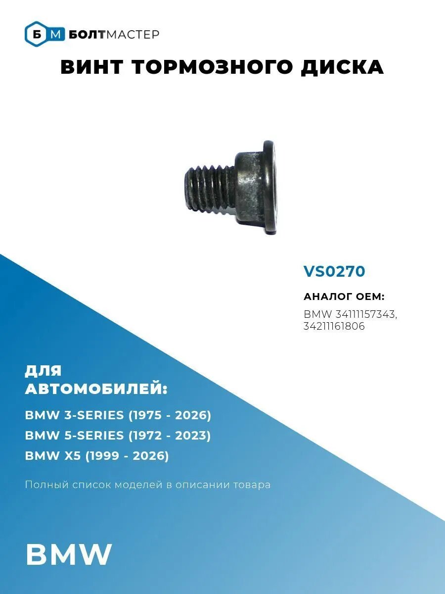Винт тормозного диска M8x1.25x9-10.9 VS0270